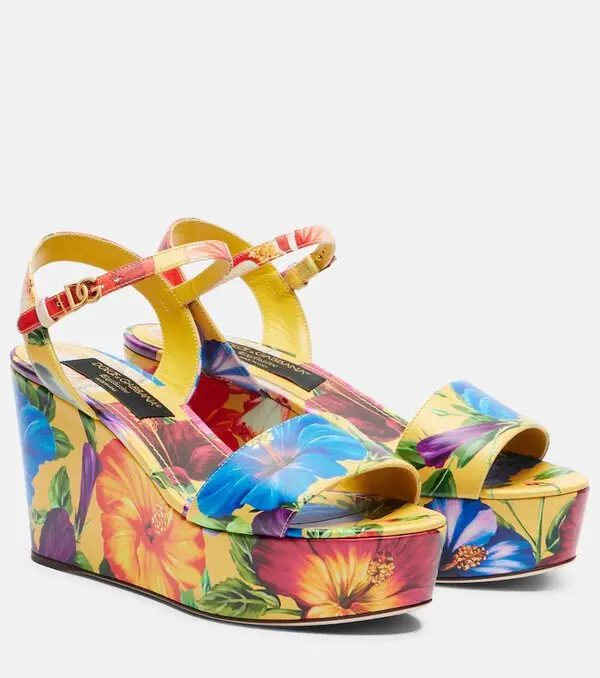 Dolce & Gabbana Bianca Floral Wedge Sandals - Multicoloured