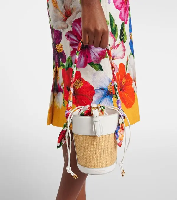 Dolce & Gabbana Raffia Bucket Bag With Leather Trim - White