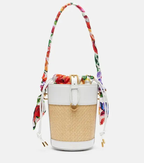 Dolce & Gabbana Raffia Bucket Bag With Leather Trim - White