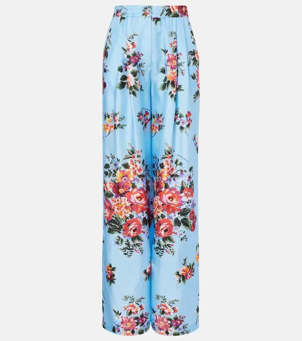 Dolce & Gabbana Floral Silk Wide-leg Pants - Blue