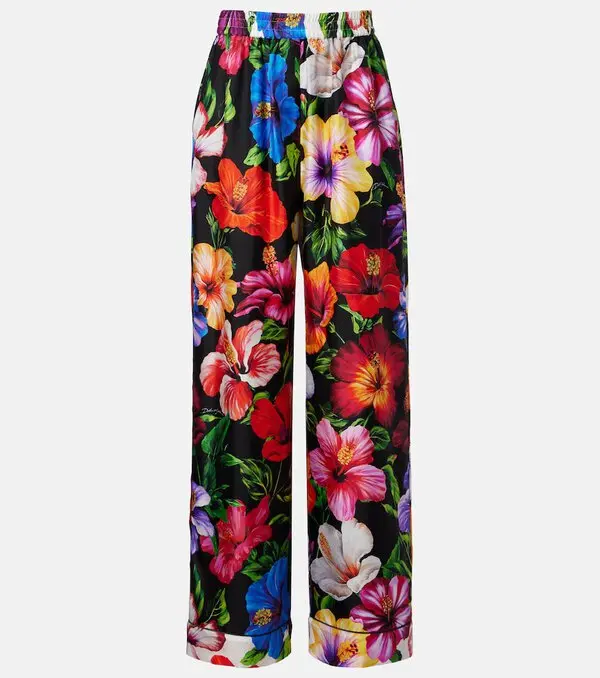 Dolce & Gabbana Floral Silk Wide-leg Pants - Multicoloured