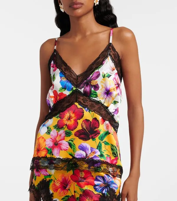 Dolce & Gabbana Floral Lace-trimmed Silk-blend Camisole