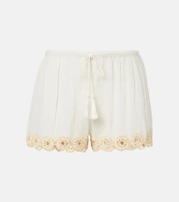 Ulla Johnson Liya Crochet-trimmed Cotton Shorts - White