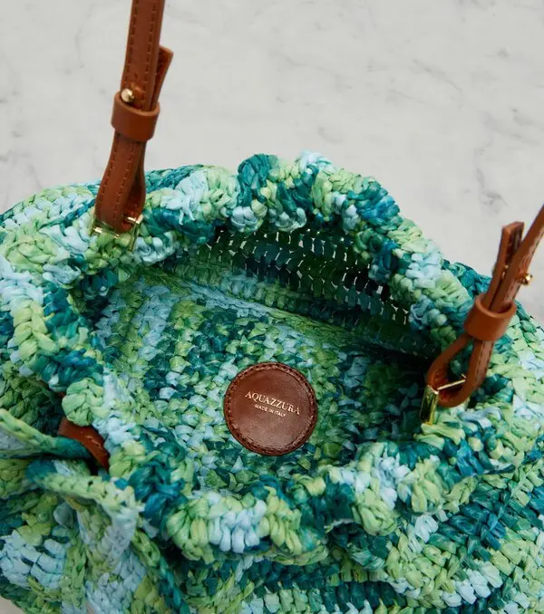 AQUAZZURA Calypso Floral Appliqué Raffia Clutch