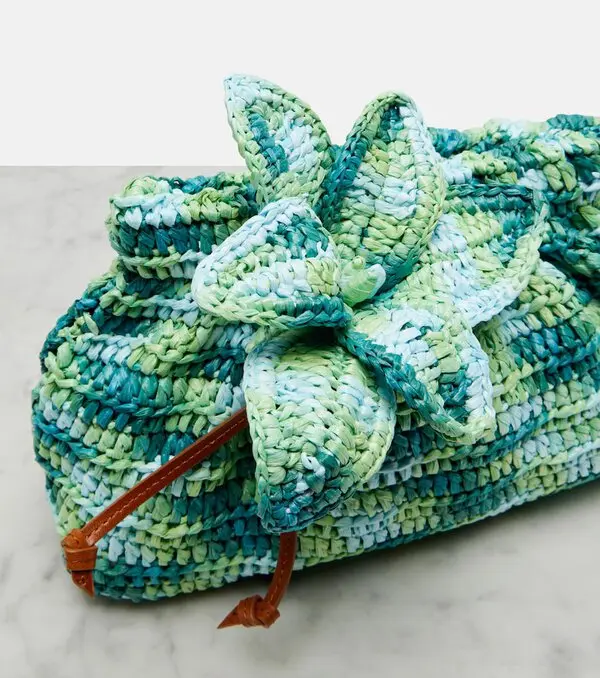 AQUAZZURA Calypso Floral Appliqué Raffia Clutch
