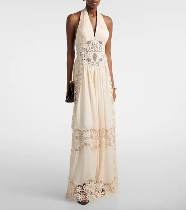 Elie Saab Georgette And Macramé Gown
