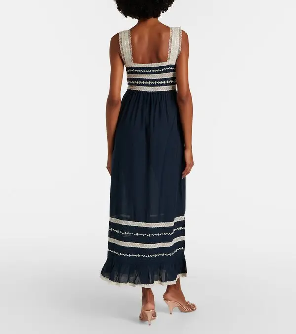 Rixo Malie Embroidered Midi Dress - Blue