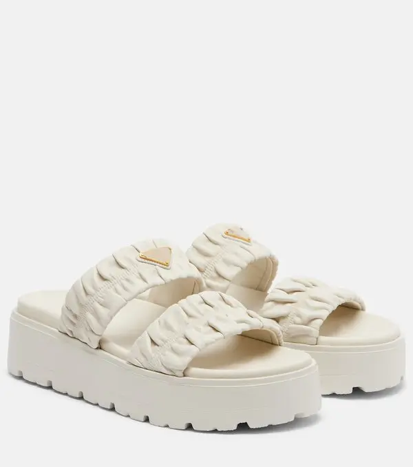 Prada Matelassé Leather Platform Sandals - White