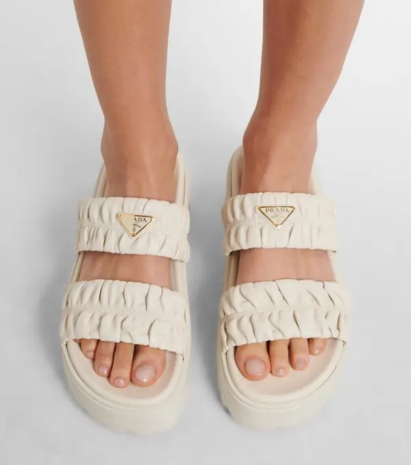 Prada Matelassé Leather Platform Sandals - White