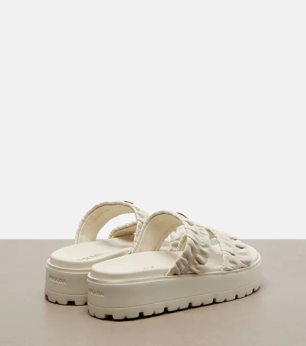 Prada Matelassé Leather Platform Sandals - White