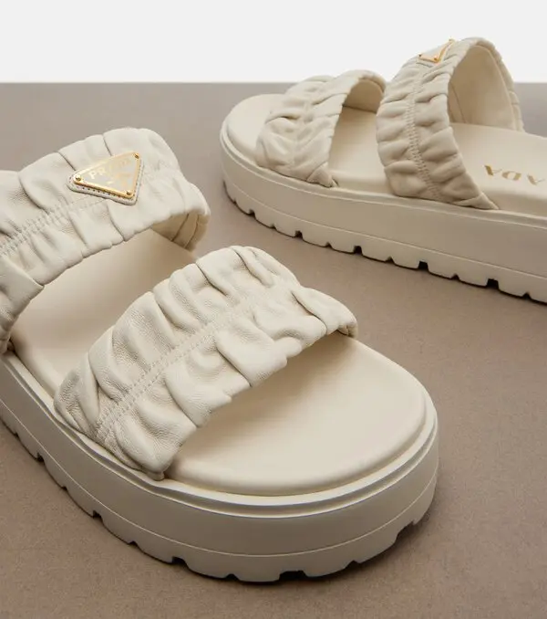 Prada Matelassé Leather Platform Sandals - White
