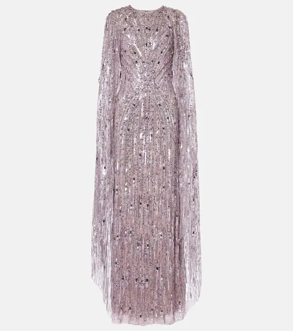 Jenny Packham Elio Embellished Cape Gown - Pink