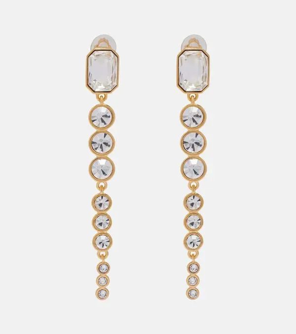 Oscar De La Renta Crystal Heart Drop Clip-on Earrings - Gold