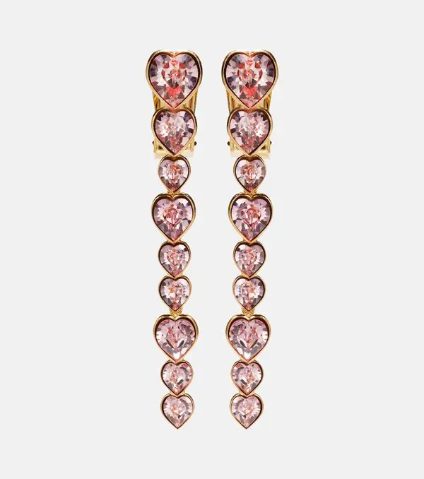 Oscar De La Renta Crystal Heart Drop Clip-on Earrings - Pink