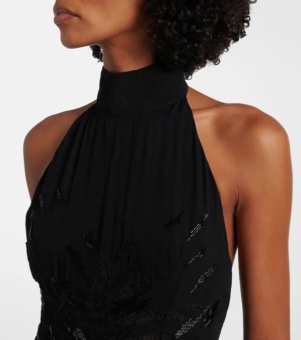 Blumarine Embellished Georgette And Lace Maxi Dress