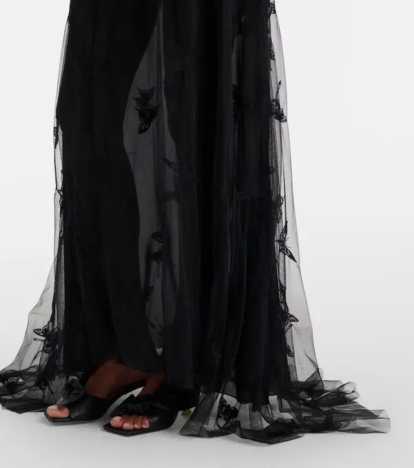 Blumarine Embellished Georgette And Lace Maxi Dress
