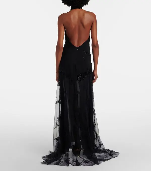 Blumarine Embellished Georgette And Lace Maxi Dress