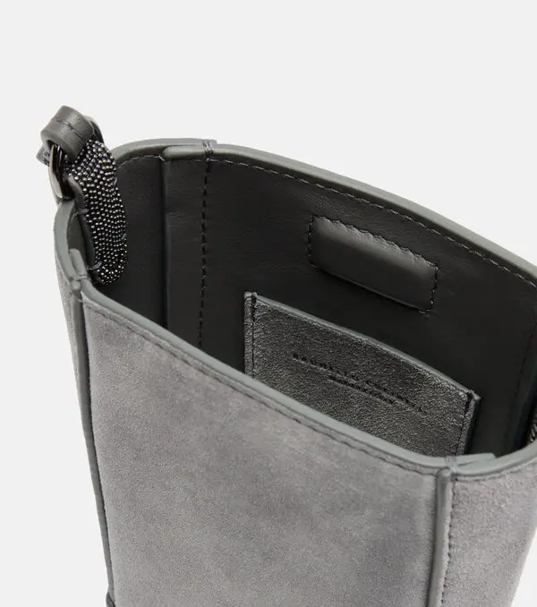 Brunello Cucinelli Monili Suede Crossbody Bag - Grey