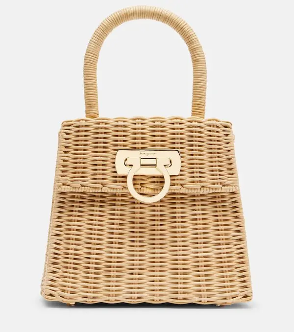 FERRAGAMO Small Wicker Top-handle Bag - Beige