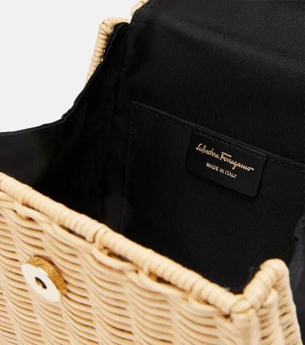 FERRAGAMO Small Wicker Top-handle Bag - Beige