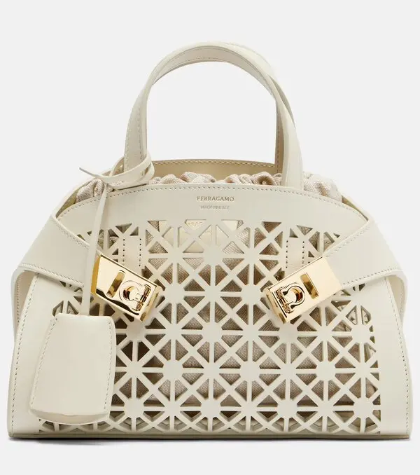 FERRAGAMO Laser-cut Leather Top-handle Bag - White