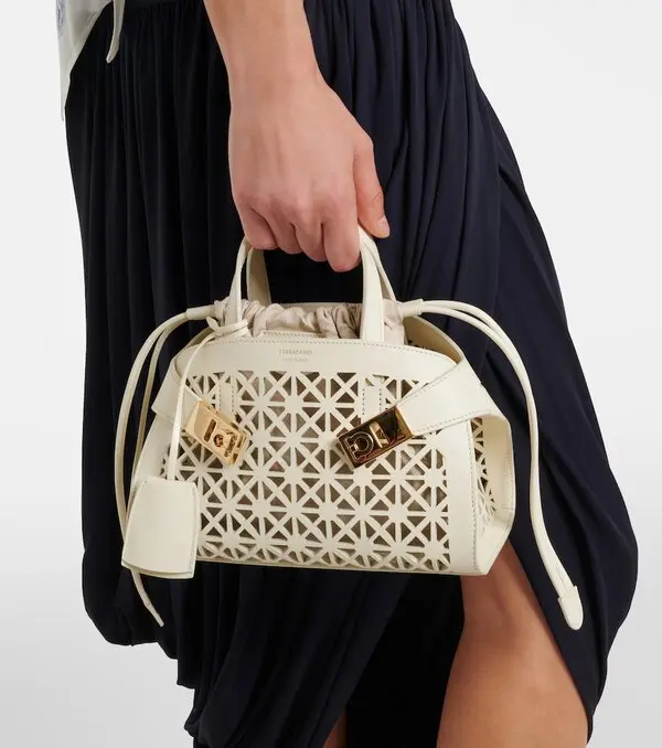 FERRAGAMO Laser-cut Leather Top-handle Bag - White