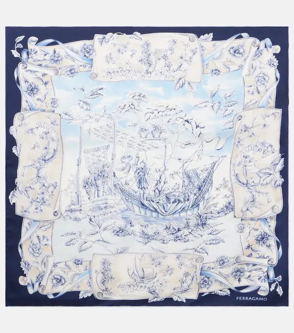 FERRAGAMO Printed Silk Scarf - Blue
