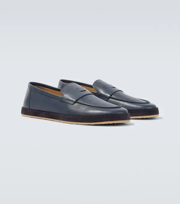 Brunello Cucinelli Leather Penny Loafers - Blue