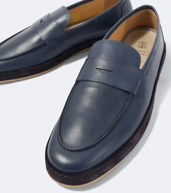 Brunello Cucinelli Leather Penny Loafers - Blue