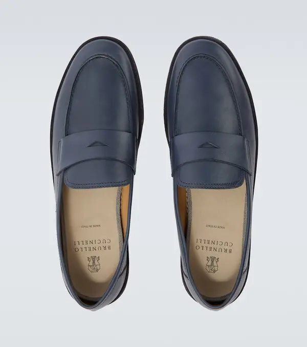 Brunello Cucinelli Leather Penny Loafers - Blue