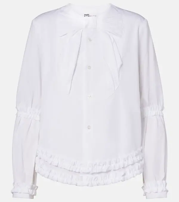 Noir Kei Ninomiya Bow-detail Ruffled Cotton Poplin Shirt - White