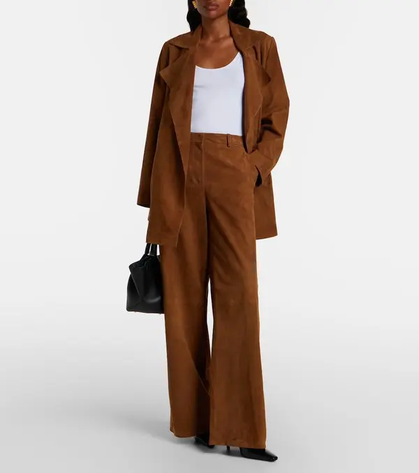 Nour Hammour Suede Wide-leg Pants
