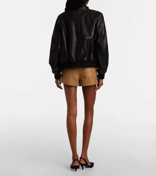 Nour Hammour Leontine Leather Shorts - Beige