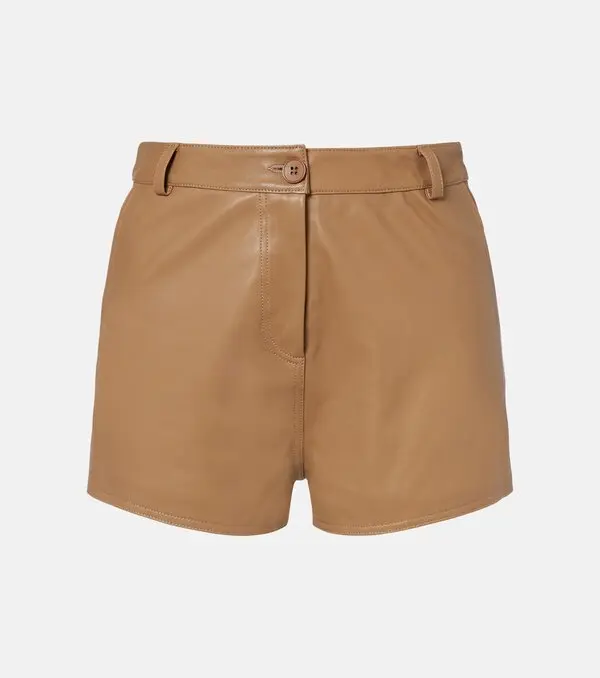 Nour Hammour Leontine Leather Shorts - Beige