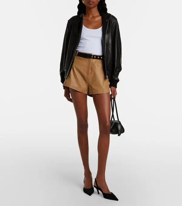 Nour Hammour Leontine Leather Shorts - Beige