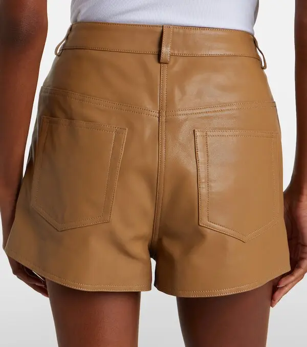 Nour Hammour Leontine Leather Shorts - Beige