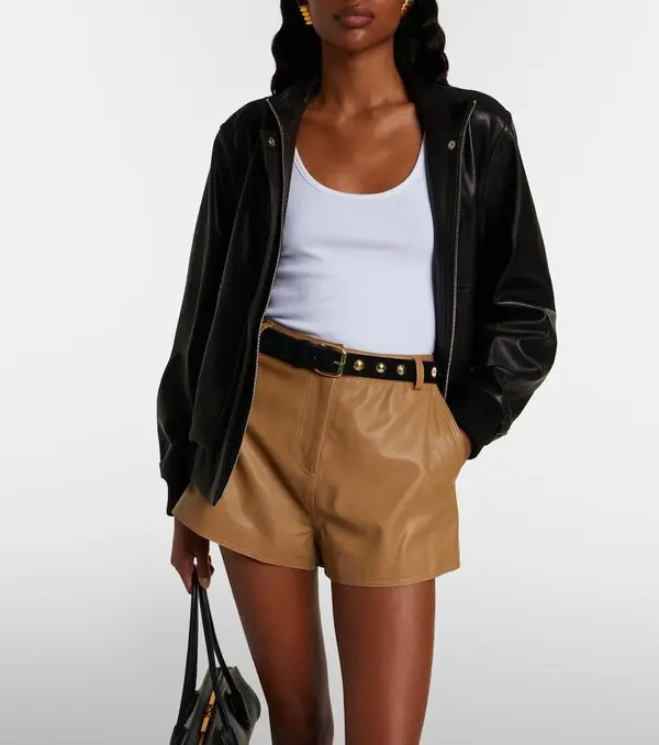 Nour Hammour Leontine Leather Shorts - Beige
