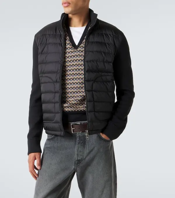 Moncler Tricot Down-paneled Wool-blend Cardigan - Black