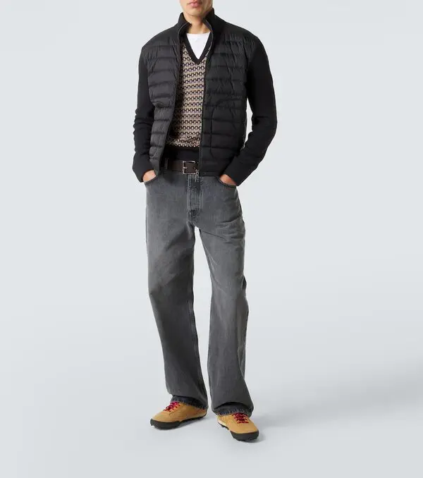 Moncler Tricot Down-paneled Wool-blend Cardigan - Black