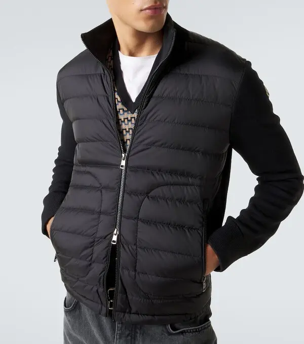 Moncler Tricot Down-paneled Wool-blend Cardigan - Black