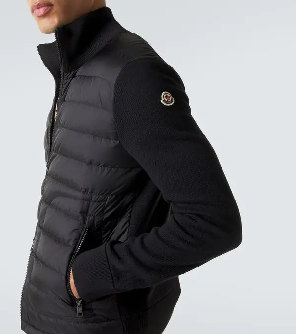 Moncler Tricot Down-paneled Wool-blend Cardigan - Black