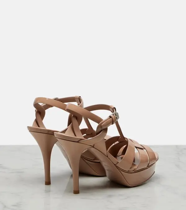 Saint Laurent Tribute Patent Leather Platform Sandals - Pink