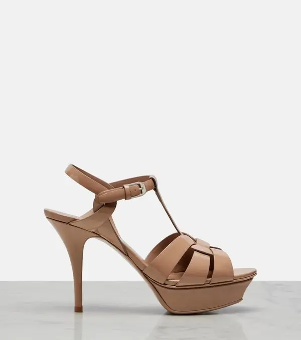 Saint Laurent Tribute Patent Leather Platform Sandals - Pink