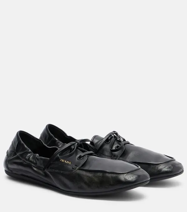 Prada Leather Boat Shoes - Black