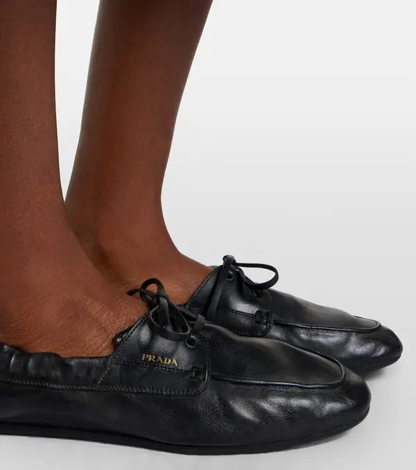 Prada Leather Boat Shoes - Black