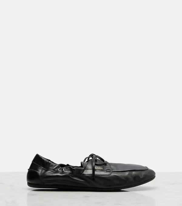 Prada Leather Boat Shoes - Black