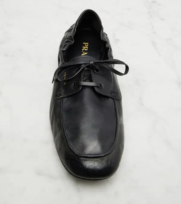Prada Leather Boat Shoes - Black