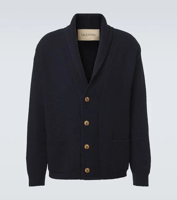 Valentino Garavani Virgin Wool Shawl Collar Cardigan - Blue