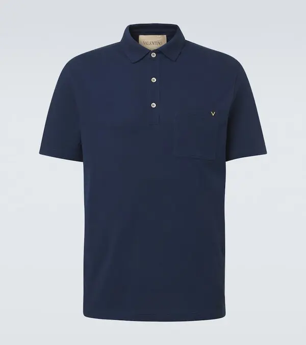 Valentino Garavani Vgold Cotton Piqué Polo Shirt - Blue