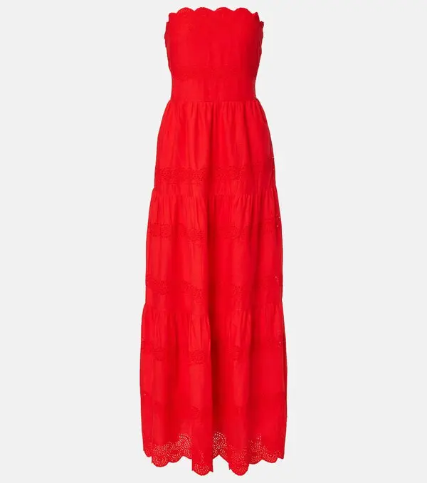 Melissa Odabash Sophie Broderie Anglaise Cotton Maxi Dress - Red